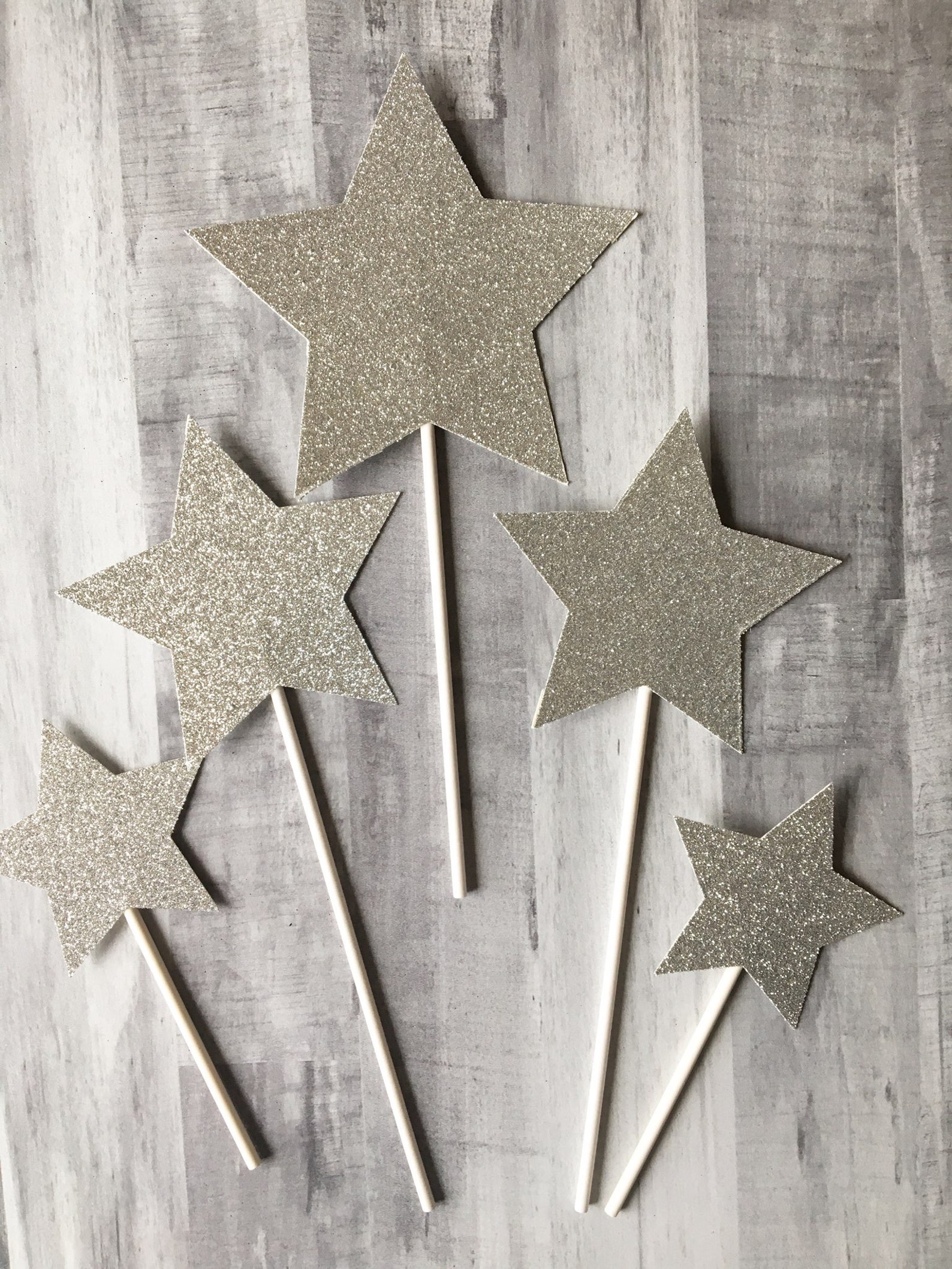 Glitter Star Centerpiece Picks, Set of 5 Assorted Size Stars, Twinkle ...