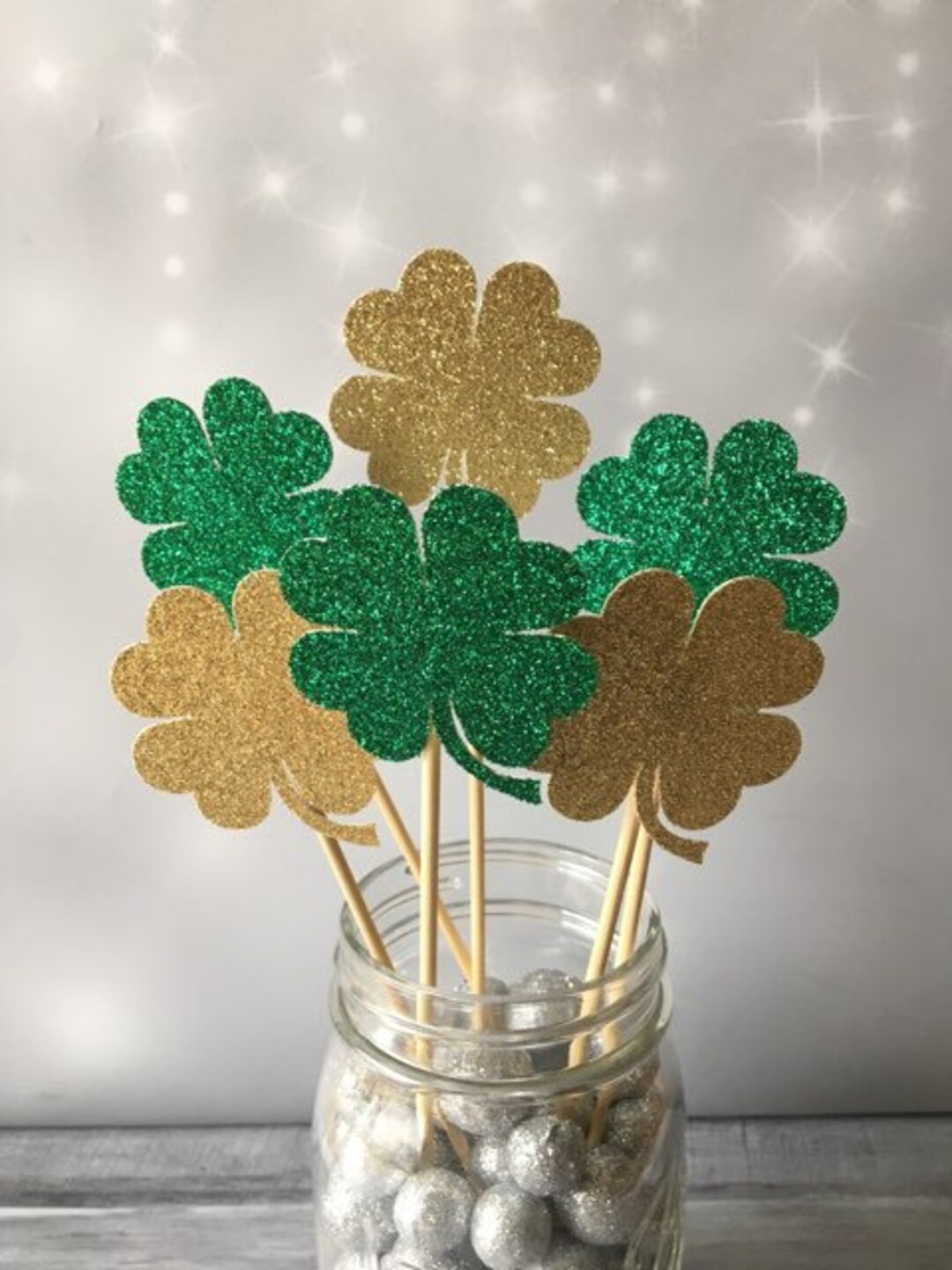 Shamrock Centerpiece Picks, 2 Four Leaf Clovers, Lucky One Birthday ...
