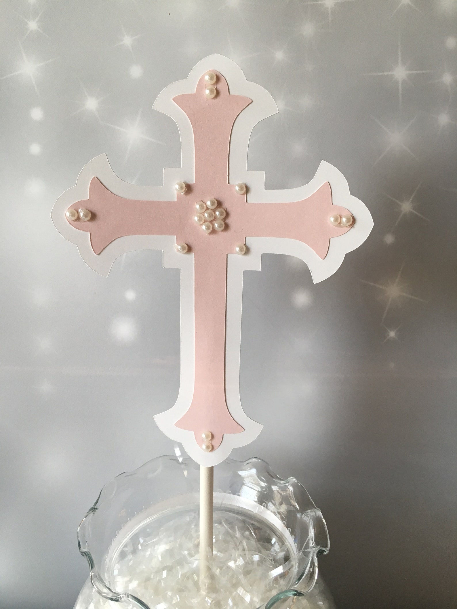 Pink & Pearl Cross Cake Top Communion Cake Topper Baptism - Etsy