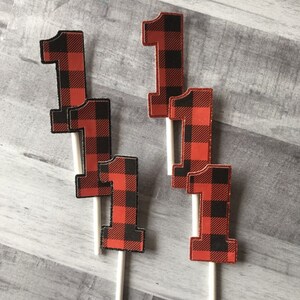 Buffalo Plaid One Cupcake Toppers, Lumberjack First Birthday Decoration ...