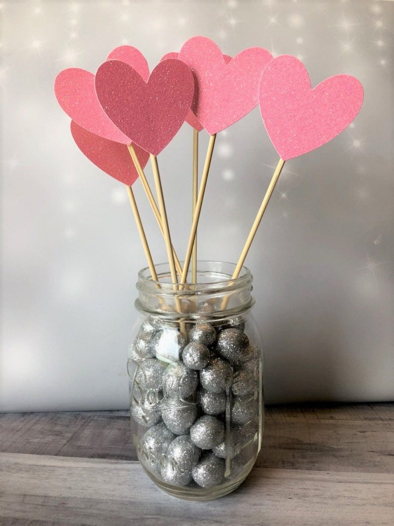 Glitter Heart Centerpiece Picks 2 Heart Floral Pick - Etsy