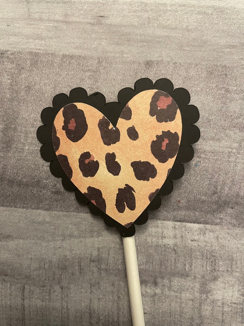 Leopard & Pink Heart Cupcake Toppers Animal Print | Etsy