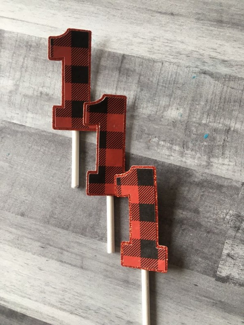 Buffalo Plaid One Cupcake Toppers, Lumberjack First Birthday Decoration ...