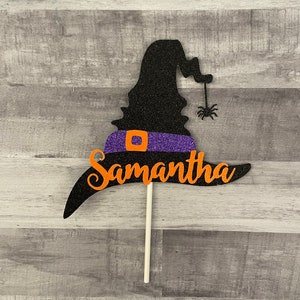 Witch Hat Cake Topper, Personalized Custom Halloween Birthday, Spooky One, Two Spooky, Happy ...