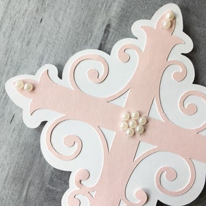 Fancy Pearl & Pink Cross Cake Top, Girl Communion Cake Topper, Baptism ...