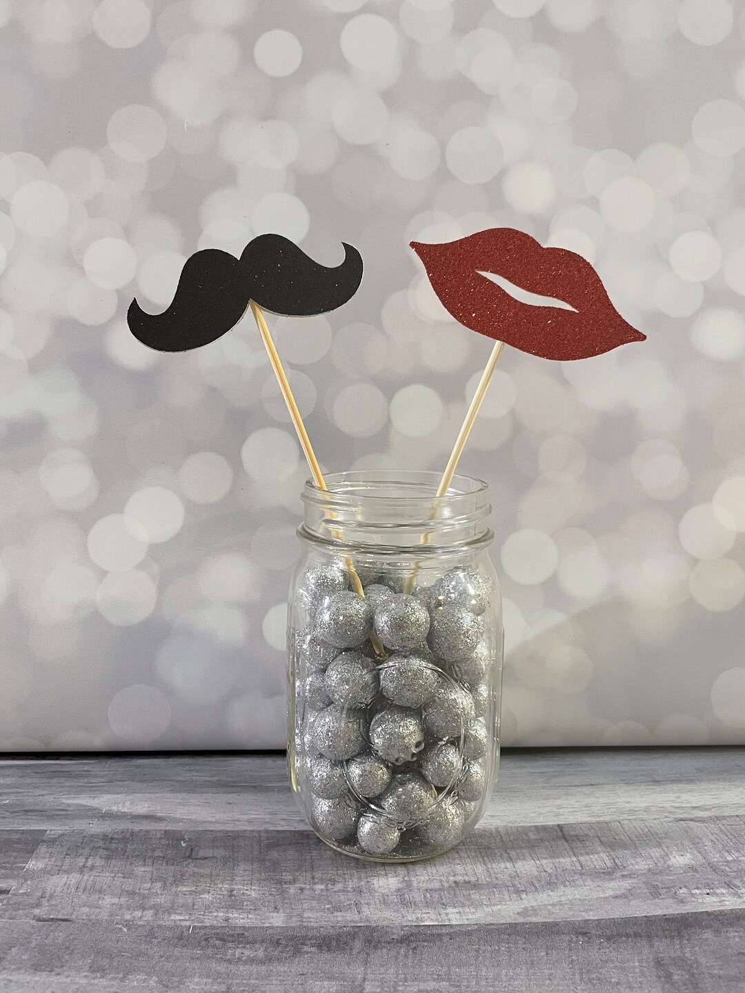 Mustache & Lip Glitter Centerpiece Picks, Bridal Shower or Engagement ...