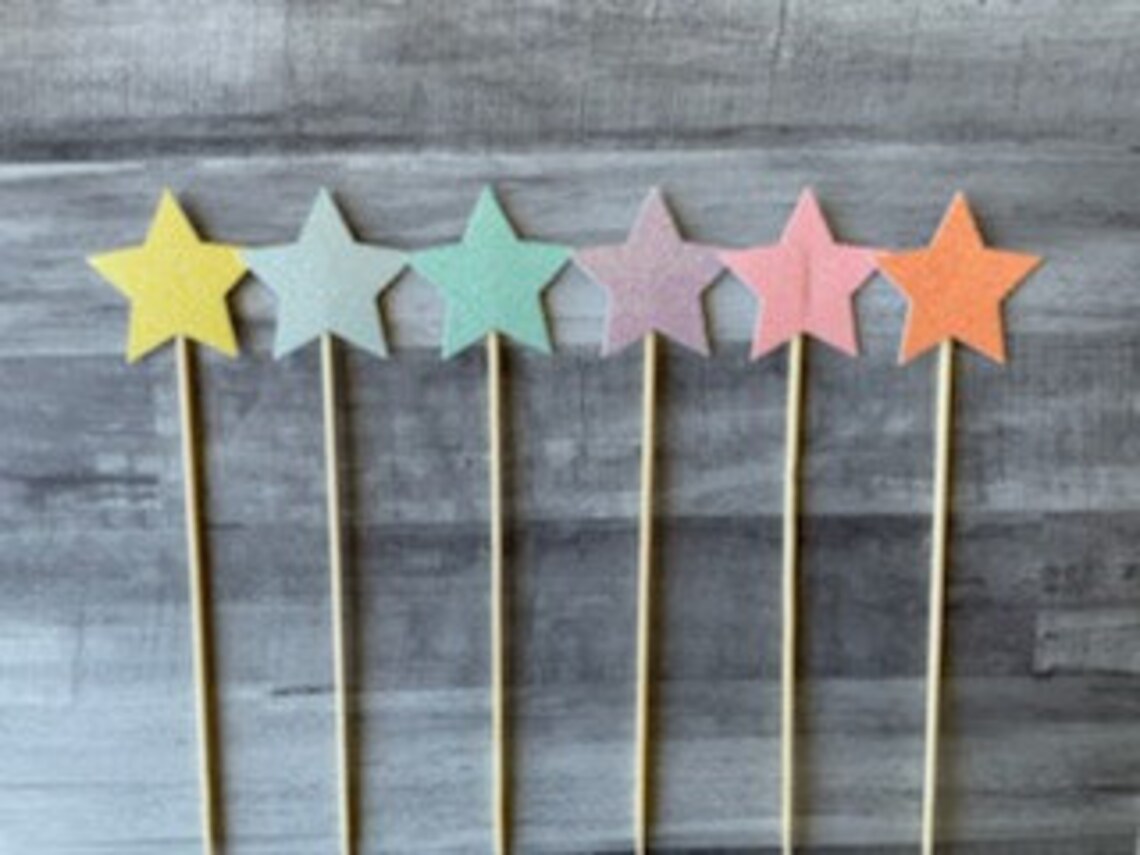 Pastel Star Centerpiece Picks 2 Double Sided Glitter | Etsy