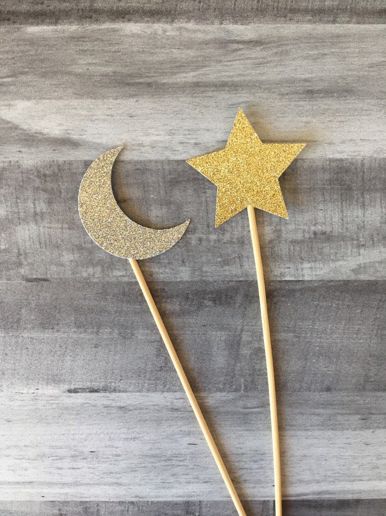 Star & Moon Centerpiece Picks 2 Stars and Moons on - Etsy