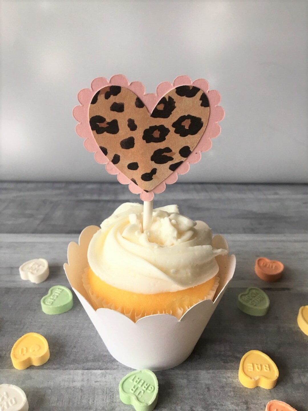 Leopard & Pink Heart Cupcake Toppers, Animal Print Valentine's Day ...