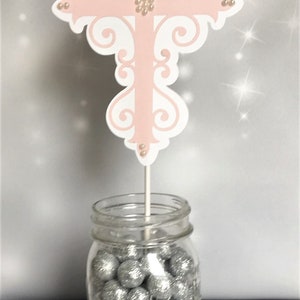 Fancy Pearl & Pink Cross Cake Top, Girl Communion Cake Topper, Baptism ...