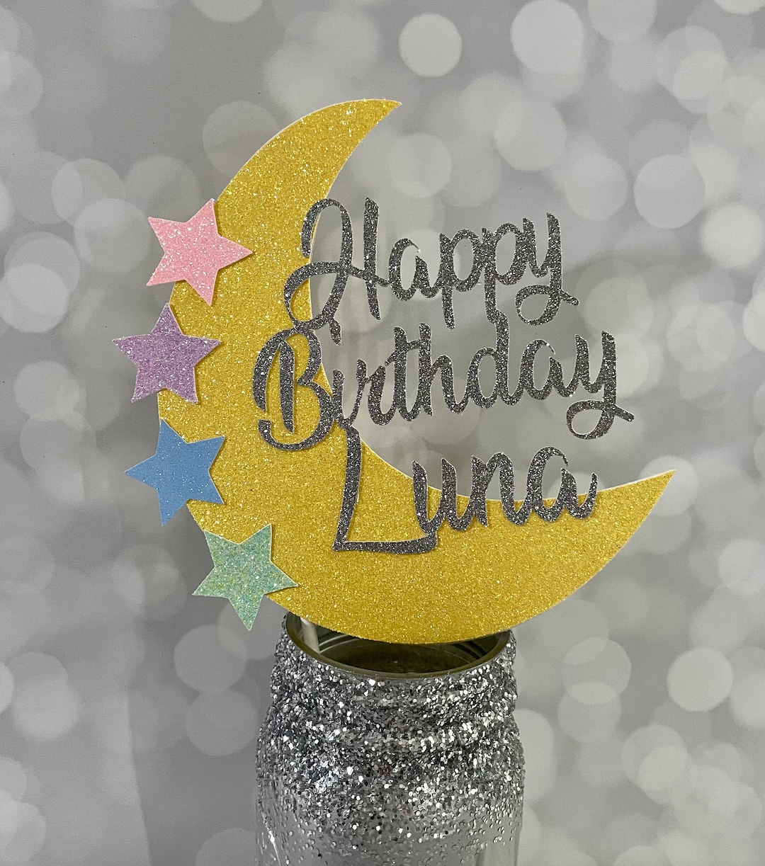 Moon Birthday Cake Topper, Two the Moon, Outer Space Galaxy Party Theme ...