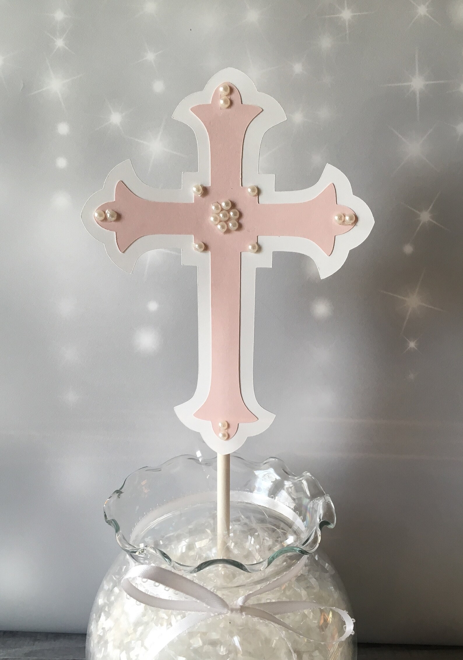Pink & Pearl Cross Cake Top Communion Cake Topper Baptism - Etsy