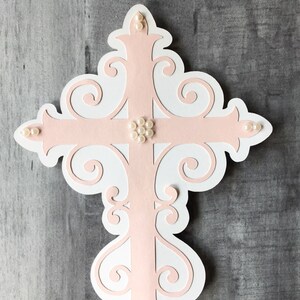 Fancy Pearl & Pink Cross Cake Top, Girl Communion Cake Topper, Baptism ...