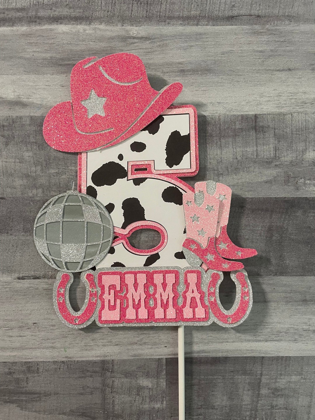 Disco Cowgirl Personalized Cake Topper, Space Cowgirl, Boots & Bling ...