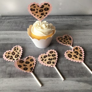 Leopard & Pink Heart Cupcake Toppers, Animal Print Valentine's Day ...