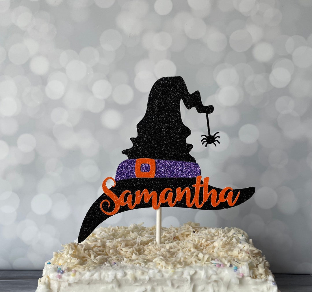 Witch Hat Cake Topper, Personalized Custom Halloween Birthday, Spooky One, Two Spooky, Happy ...