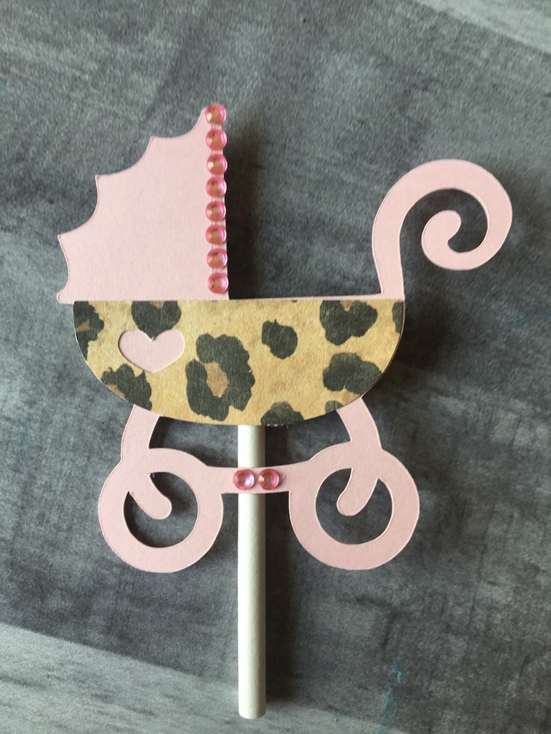 Leopard & Pink Baby Shower Cupcake Toppers, Its a Girl Shower, Carriage ...
