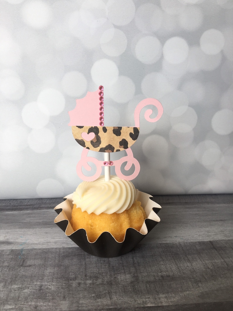 Leopard & Pink Baby Shower Cupcake Toppers, Its a Girl Shower, Carriage ...