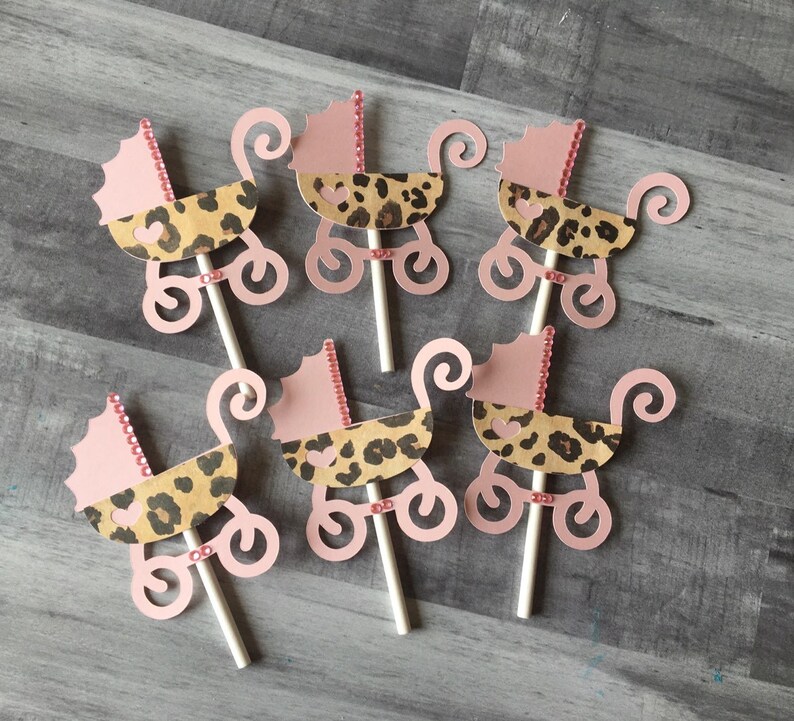 Leopard & Pink Baby Shower Cupcake Toppers, Its a Girl Shower, Carriage ...