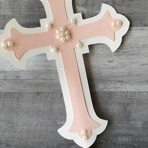 Pink & Pearl Cross Cake Top, Communion Cake Topper, Baptism Decoration ...