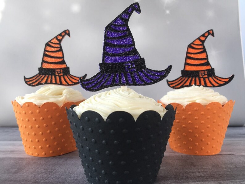 Halloween Cupcake Toppers Halloween Cupcakes Witch Hat - Etsy