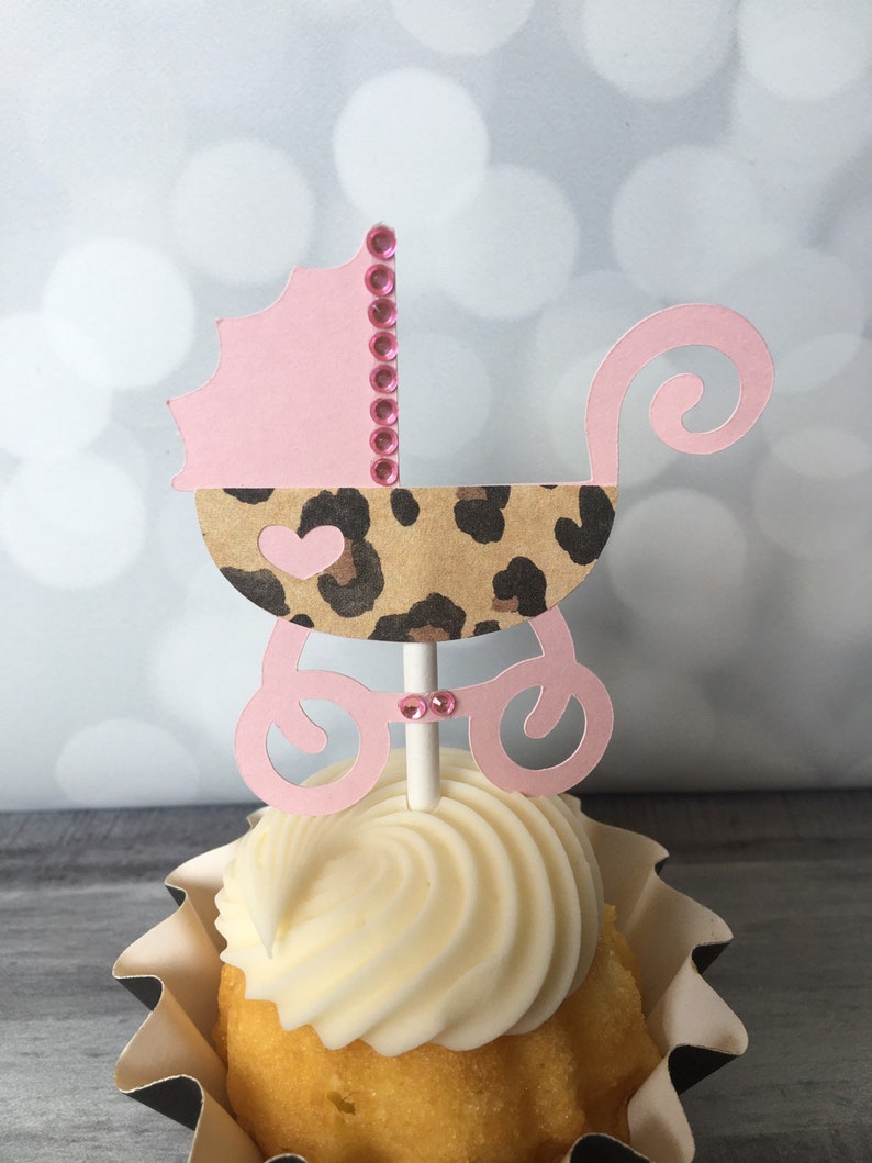 Leopard & Pink Baby Shower Cupcake Toppers, Its a Girl Shower, Carriage ...