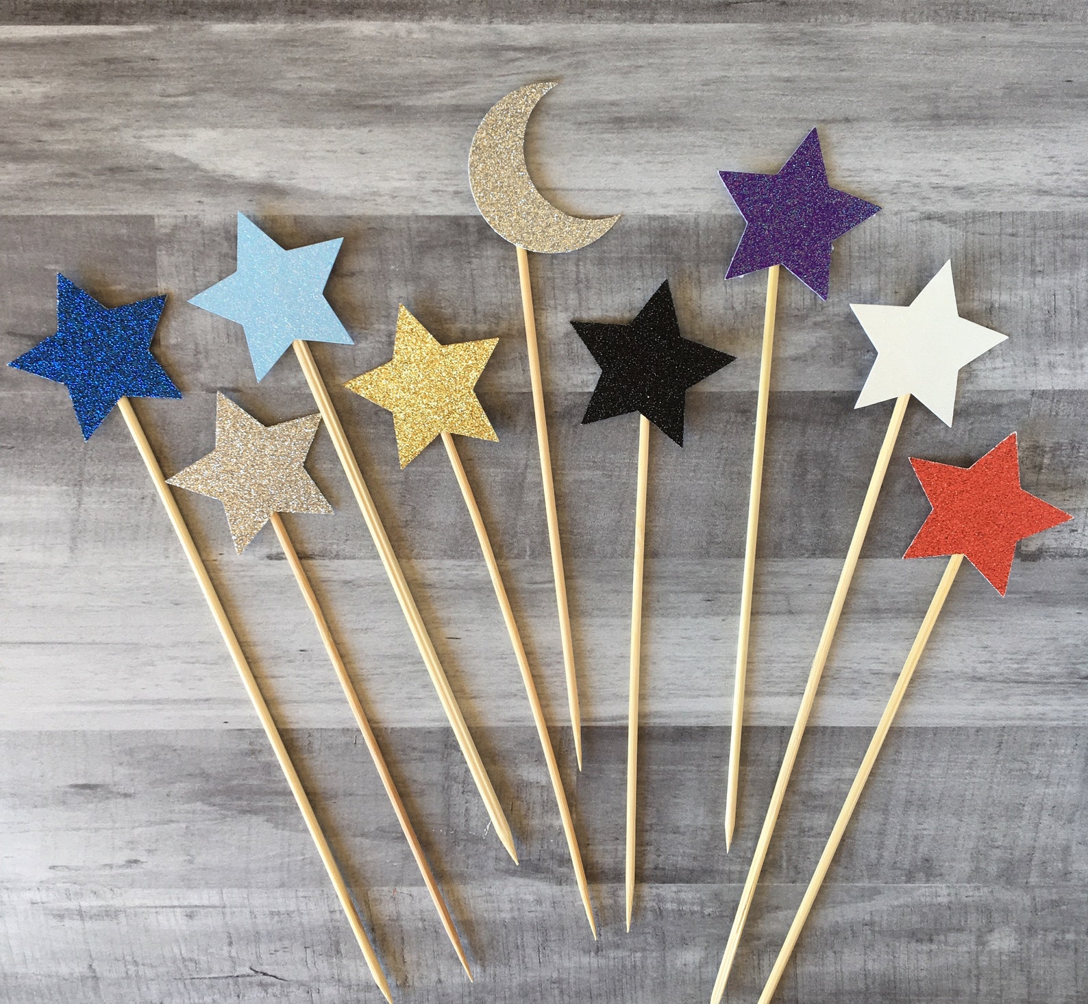 Star & Moon Centerpiece Picks 2 Stars and Moons on | Etsy