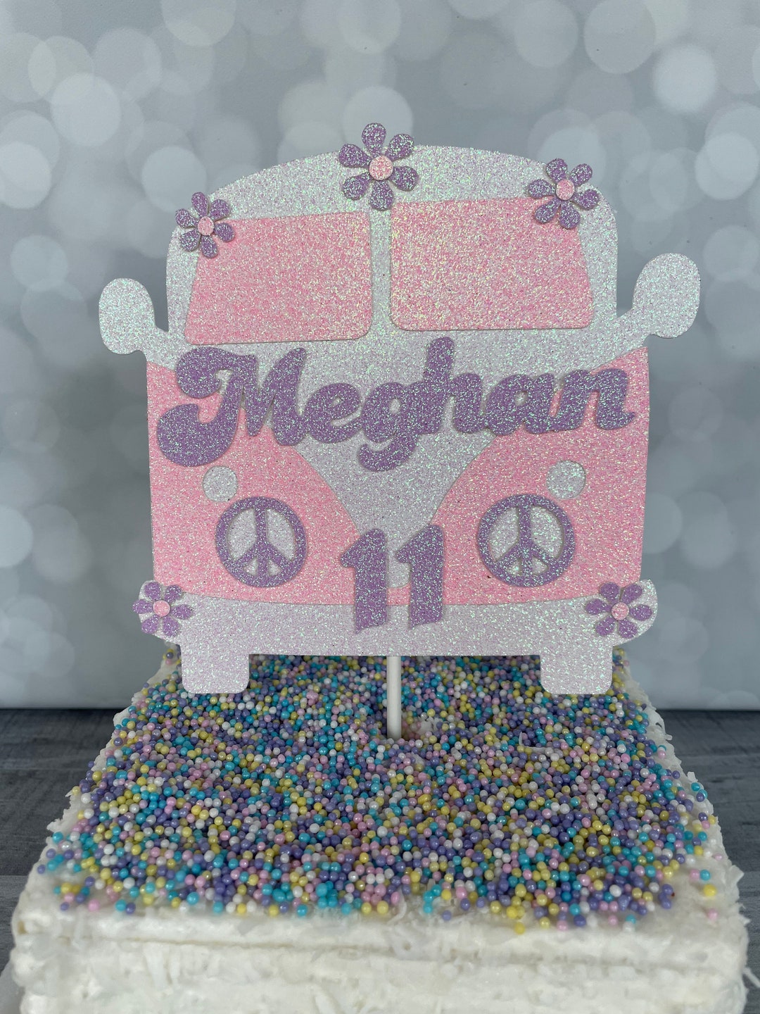 Hippie Van Cake Topper, Personalized, Pastel Retro Van Party Decoration ...
