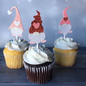 Valentine's Day Gnome Cupcake Toppers, Gnome 1st Birthday, Valentine ...