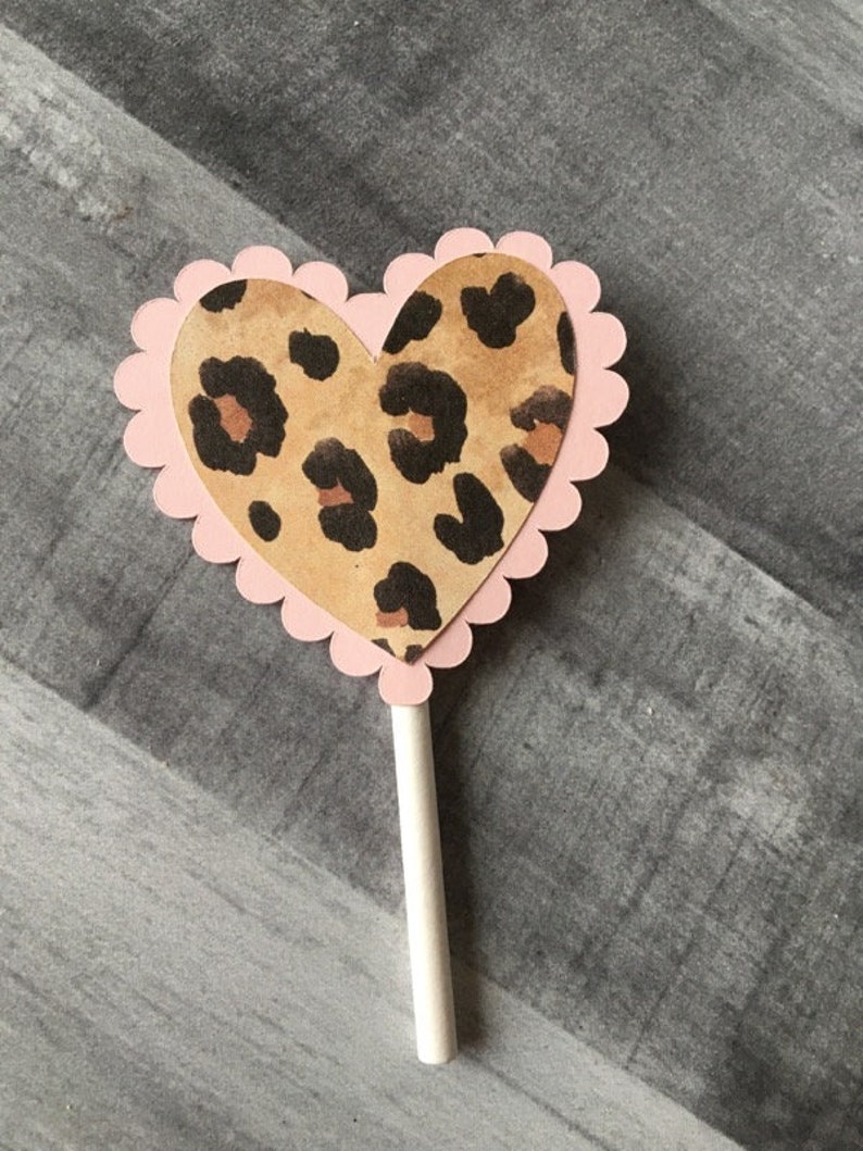 Leopard & Pink Heart Cupcake Toppers Animal Print | Etsy