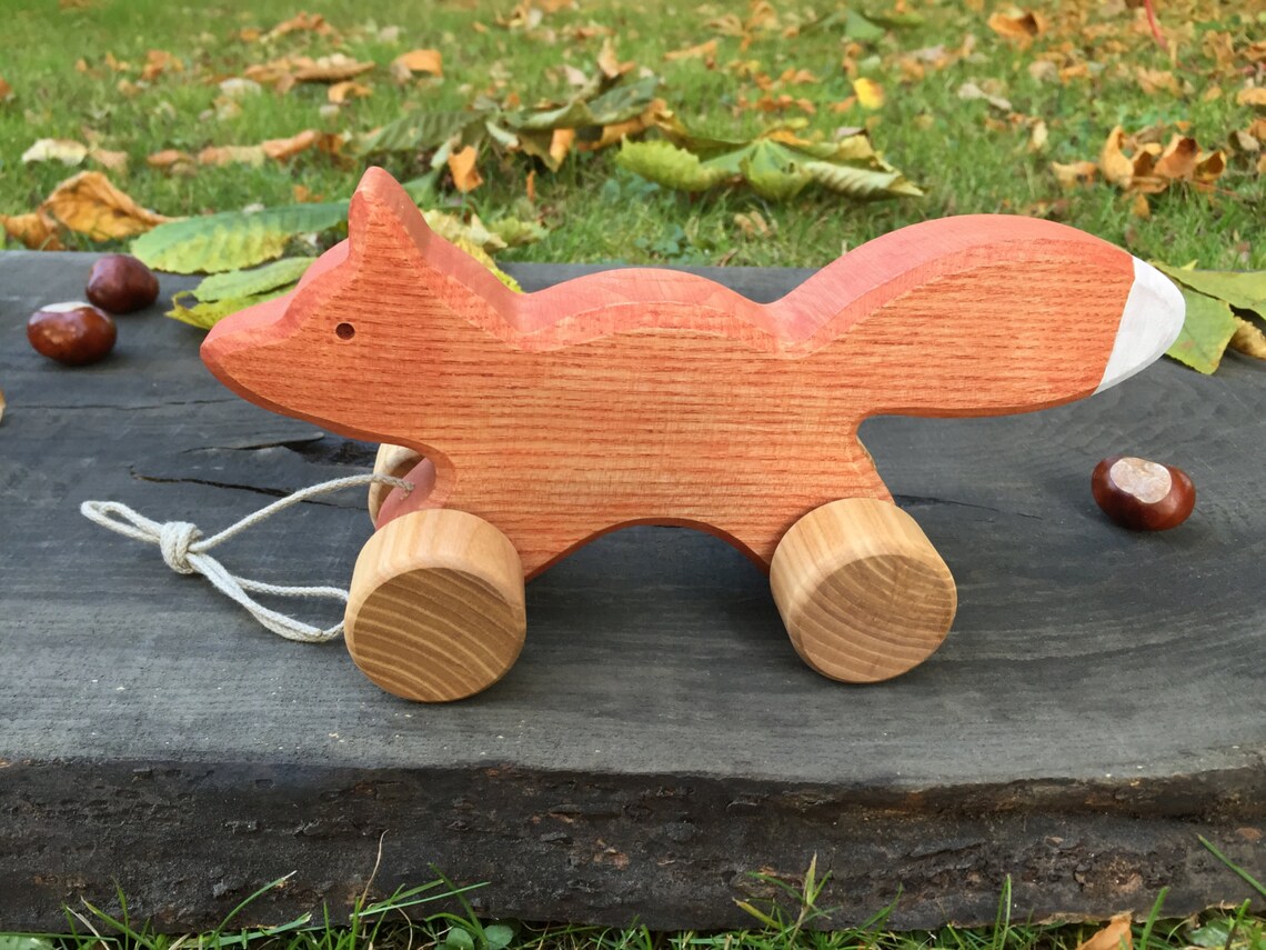 Big Wooden Toy Fox Pull Along Toybaby Toyschristmas - Etsy