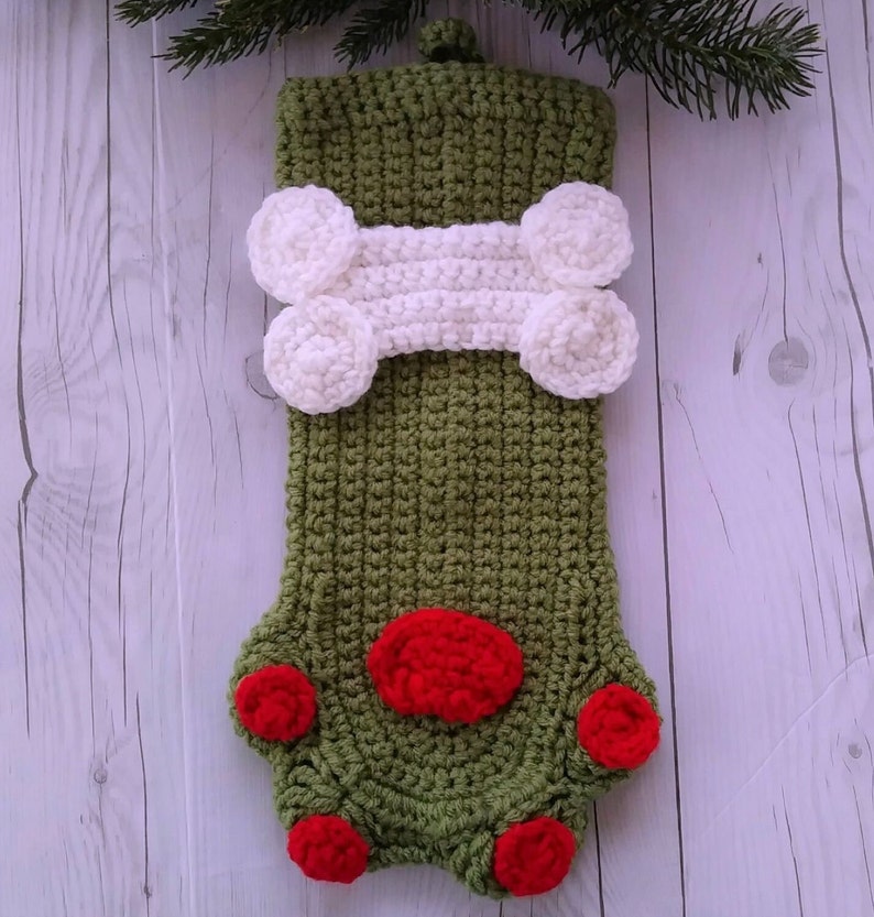 Pet Christmas Stocking, Dog or Cat Paw Print Stocking, Crochet ...