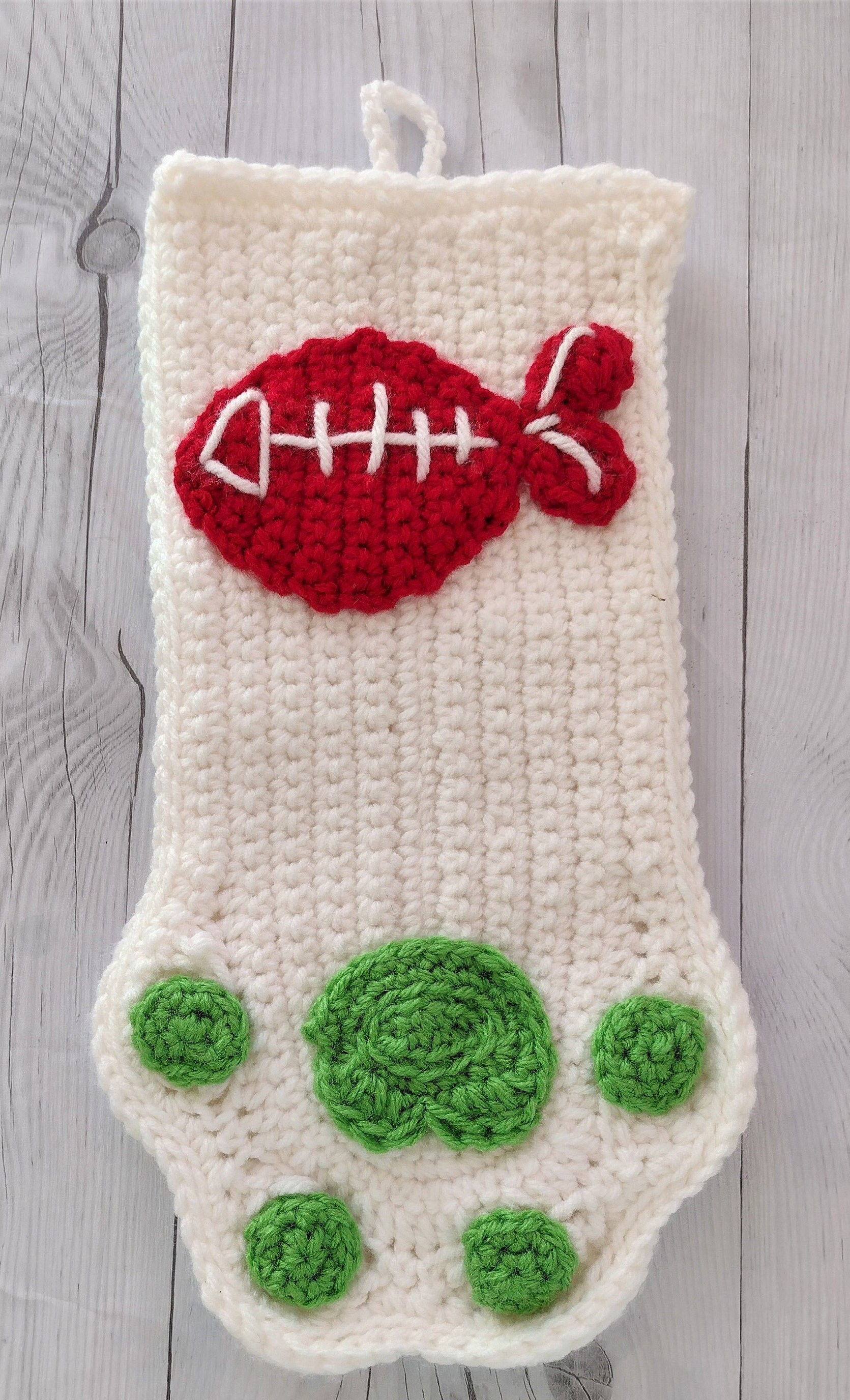 Pet Christmas Stocking, Dog or Cat Paw Print Stocking, Crochet ...