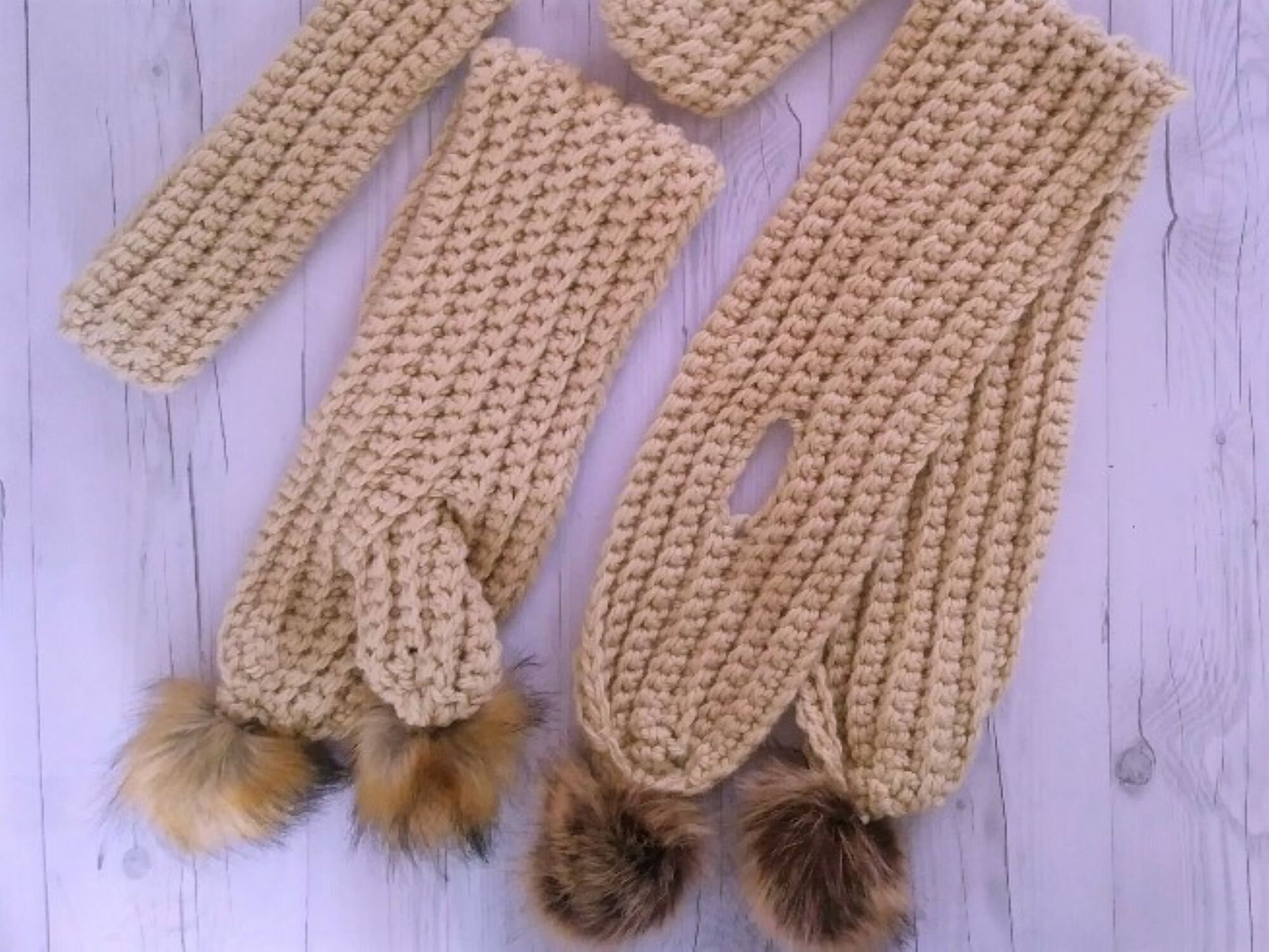 Keyhole Pull-through Scarf and Headband Set, Faux Fur Pom Pom, Women's ...