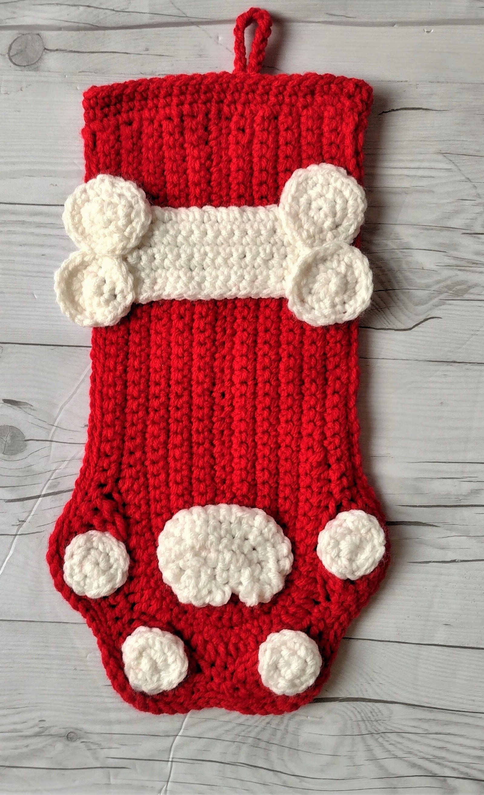 Pet Christmas Stocking, Dog or Cat Paw Print Stocking, Crochet ...
