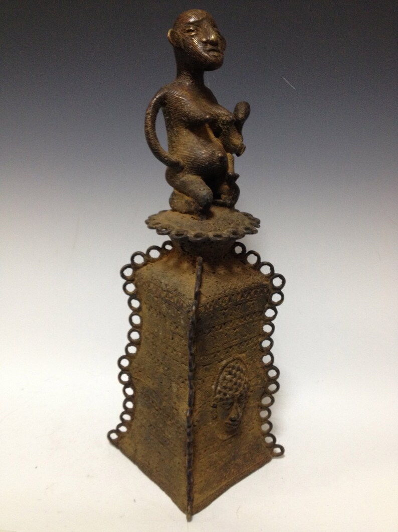 African Bronze Tribal Art Benin Bronze Bell With Statue From Nigeria - Etsy