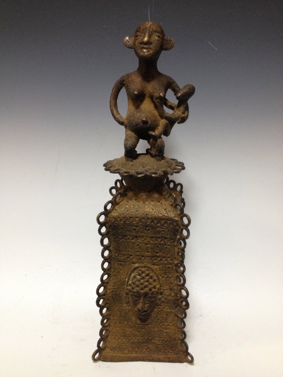 African Bronze Tribal Art Benin Bronze Bell With Statue From Nigeria - Etsy