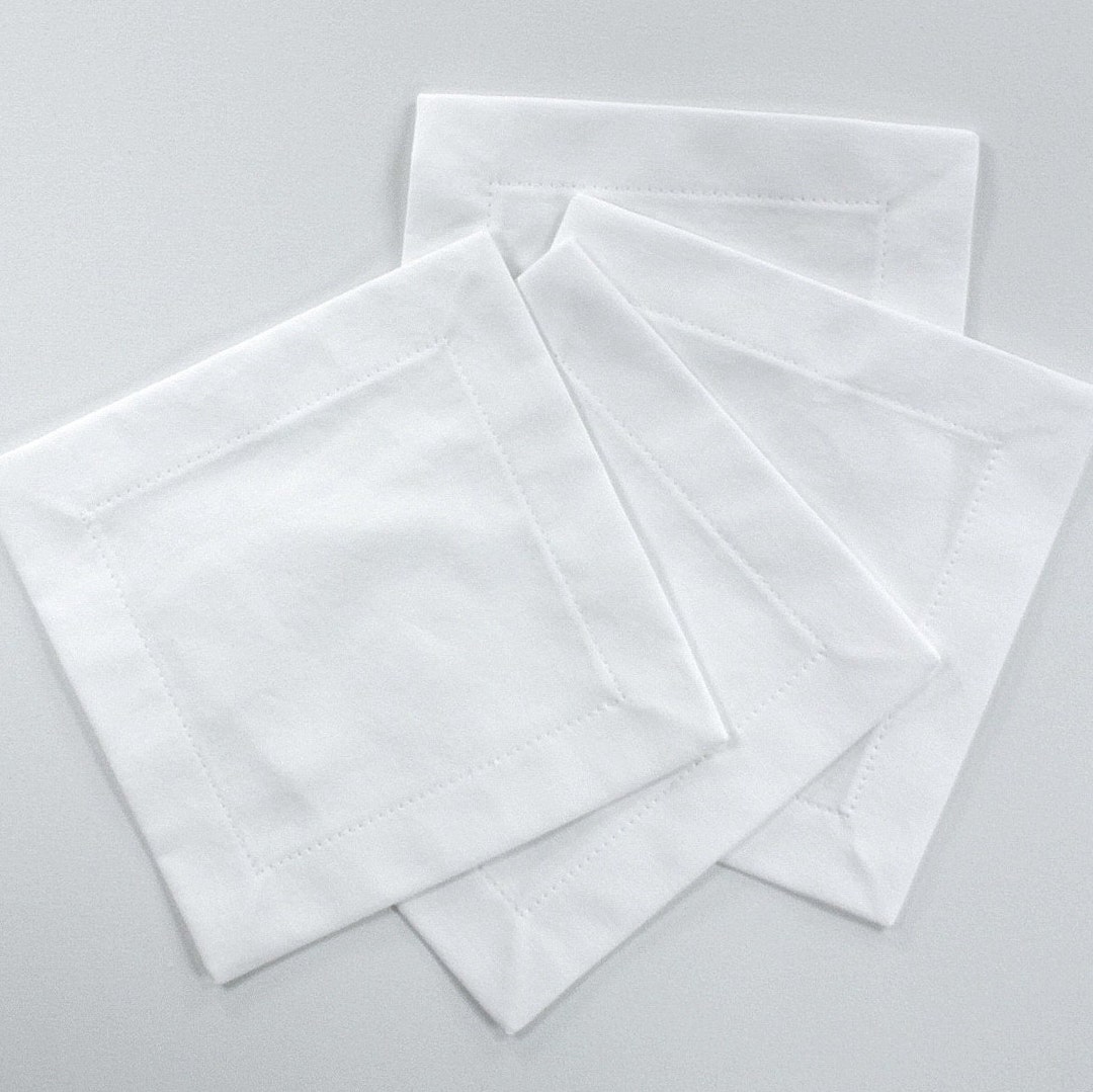 White Cocktail Napkins, Cotton Fabric, 6x6 Inches, Set of 4, Hcn3 - Etsy
