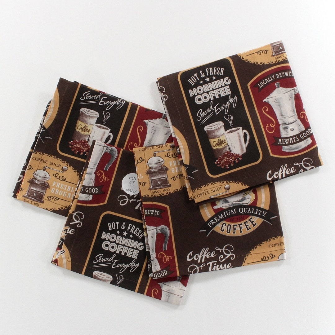 Coffee Theme Cloth Napkins, Cotton Fabric, Lunch Napkins, 12x12 Inches ...