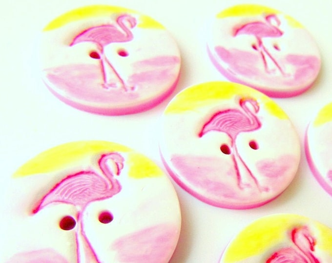 Flamingo Buttons Handpainted Pink Flamingos Handmade in - Etsy