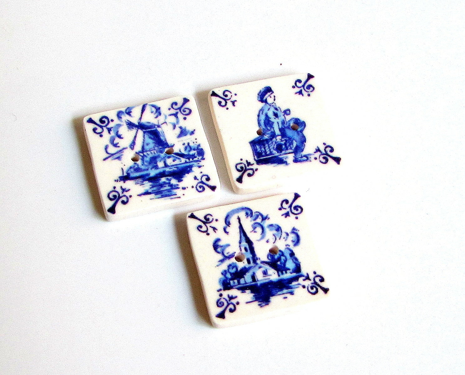 Delft Tile Buttons Blue and White Dutch Scenes Windmills - Etsy