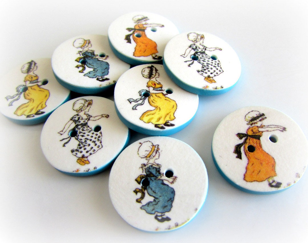 Buttons - Kate Greenaway - Jumping Girls - Cute Kids Buttons - 19mm - 2 ...