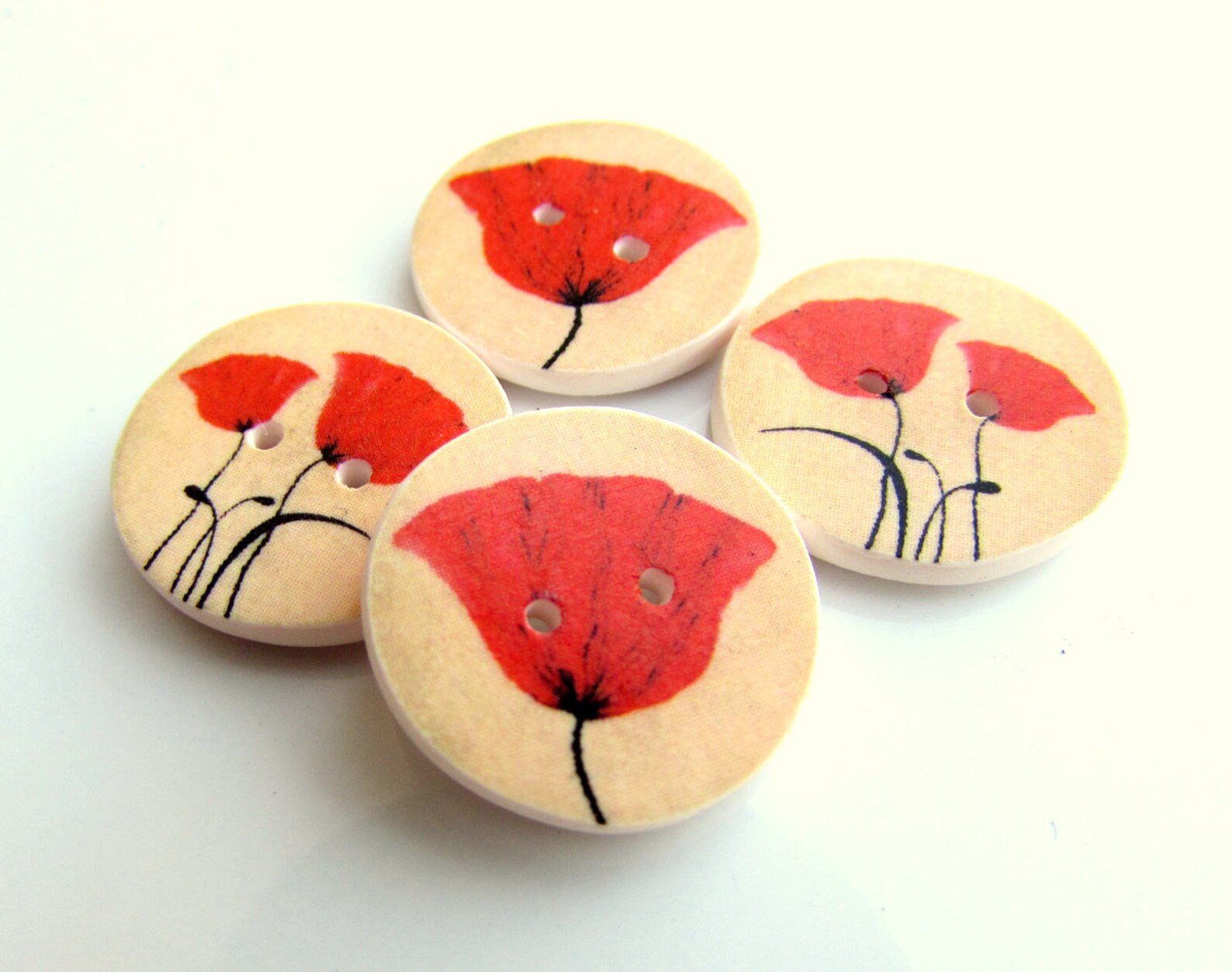 Poppy Buttons Splash of Red Red Poppies Handmade Buttons | Etsy