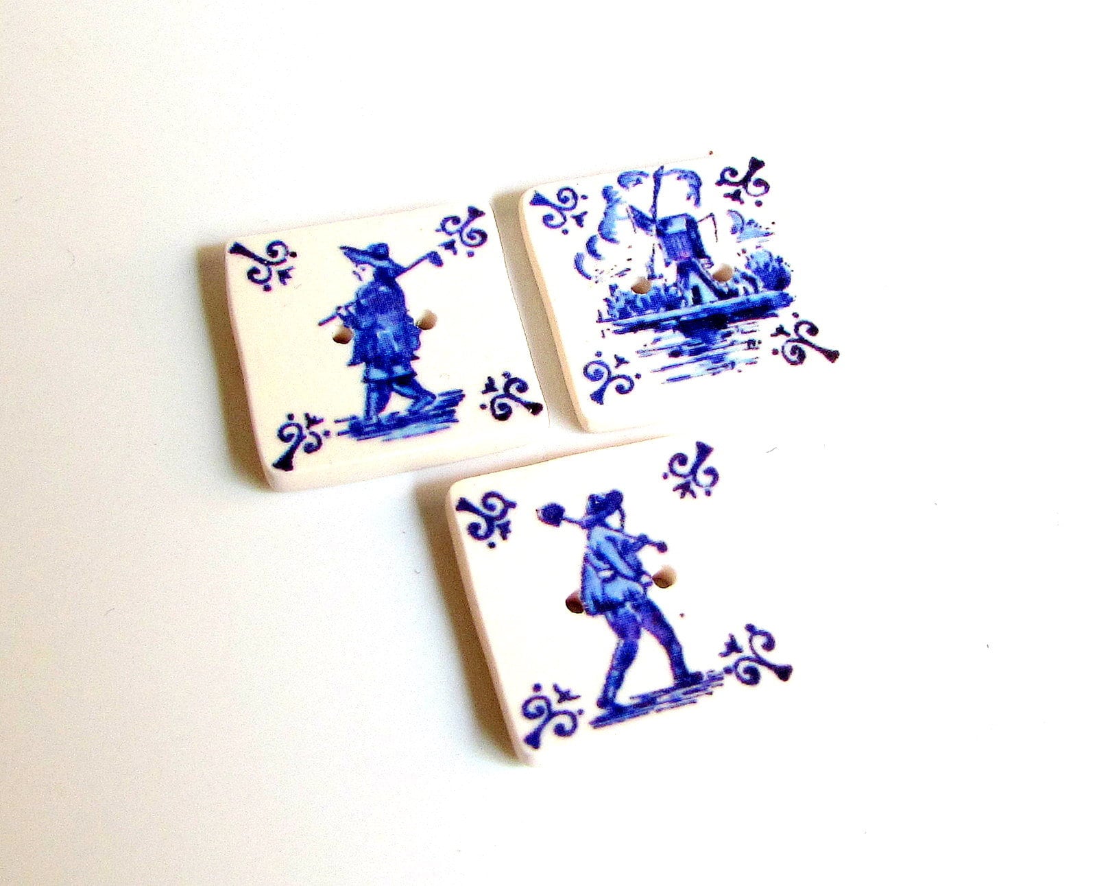 Delft Tile Buttons Blue and White Dutch Scenes Windmills - Etsy