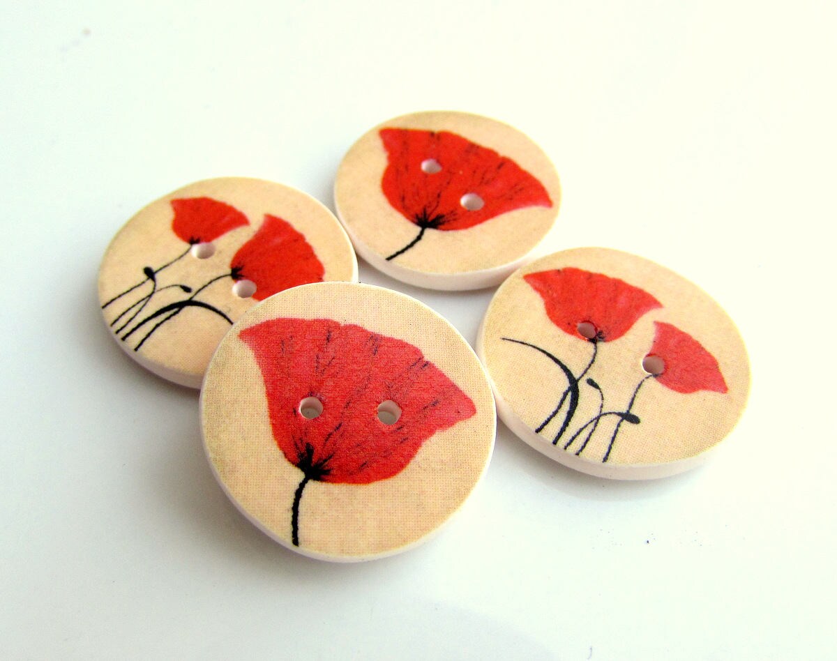 Poppy Buttons Splash of Red Red Poppies Handmade Buttons - Etsy