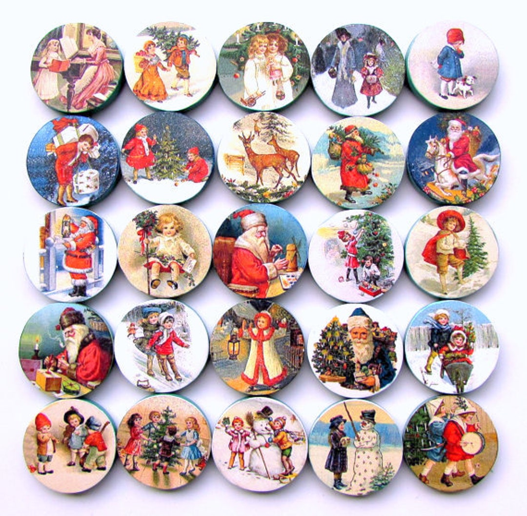 VINTAGE Christmas Advent Token Button Decoration Set - 25 Different ...