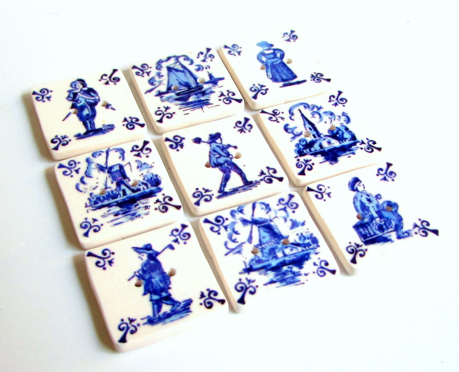 Delft Tile Buttons Blue and White Dutch Scenes Windmills | Etsy
