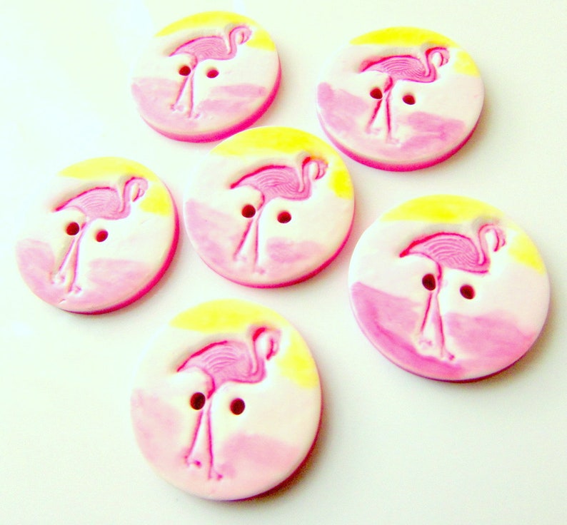 Flamingo Buttons Handpainted Pink Flamingos Handmade in | Etsy