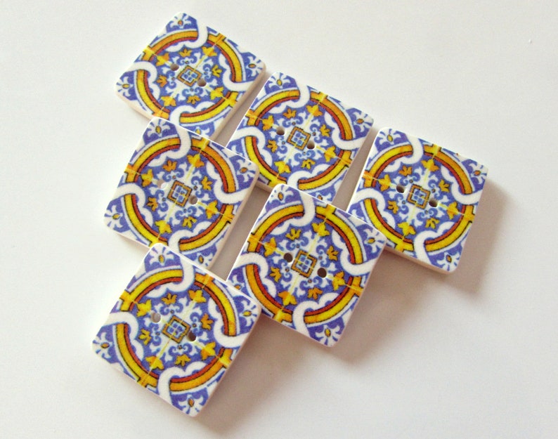 Azulejos Portugueses Blue and Yellow Tile Buttons 20mm - Etsy