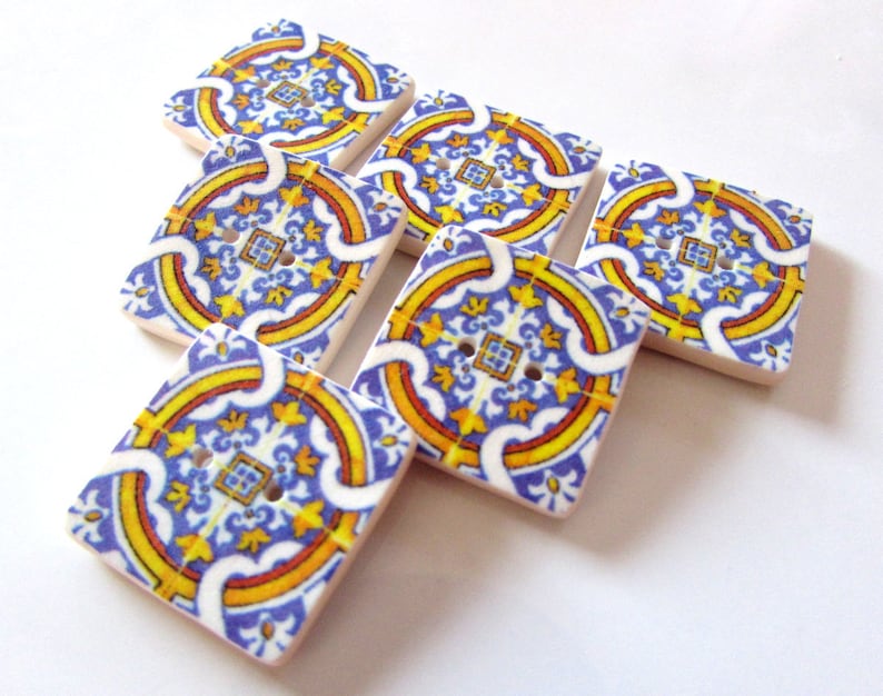 Azulejos Portugueses Blue and Yellow Tile Buttons 20mm - Etsy